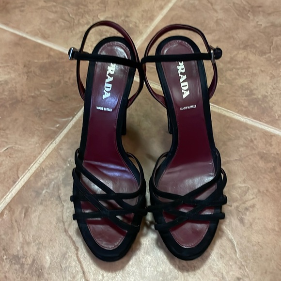 Prada | Shoes | Prada Vintage Black Suede Strappy Platform Heels Euro ...